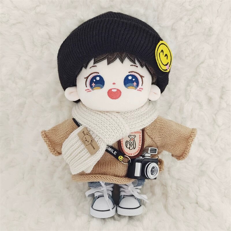 Плюшевая кукла Вань Сулун с коричневым свитером и белым шарфом, высота 20 см, стандартная версия