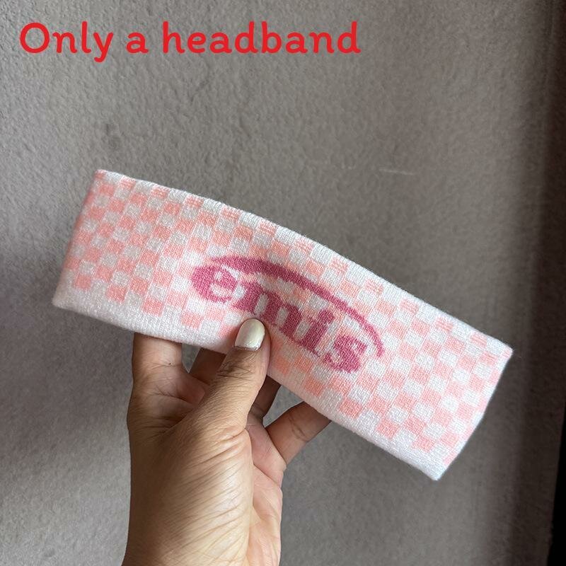 Детский и взрослый вязаный ободок для головы с цветным клетчатым узором для летних прогулок розовый