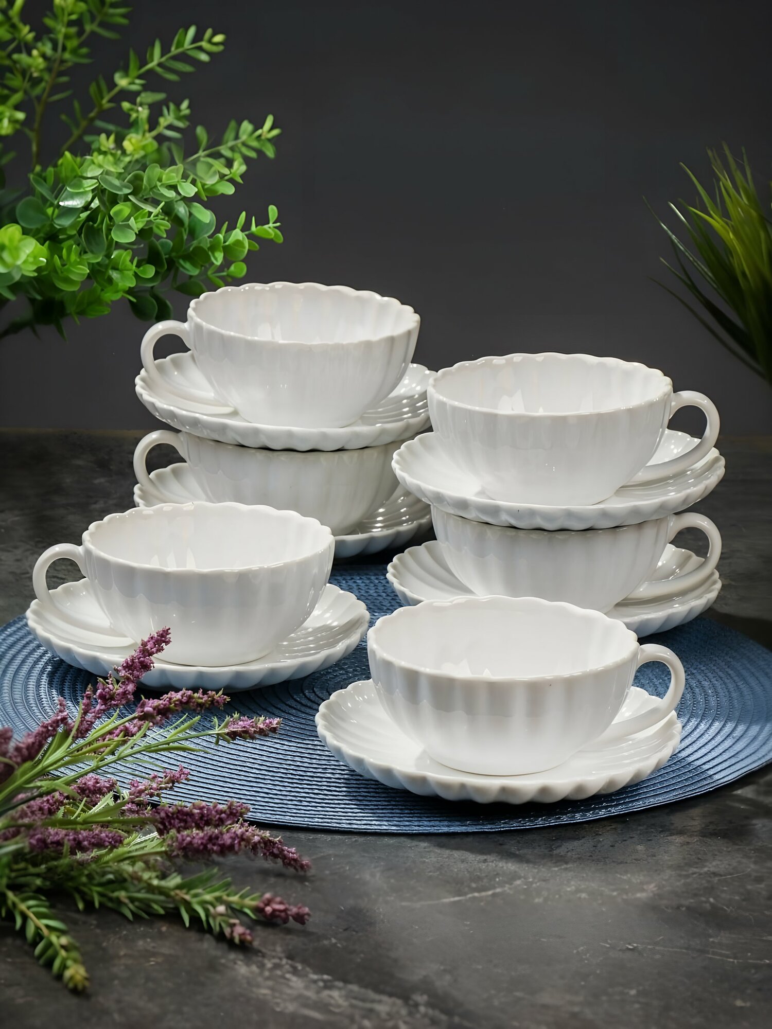 Набор чайный керамика, 12 предметов, на 6 персон, 240 мл, Daniks, Мун Стайл, ZPX222301W-1