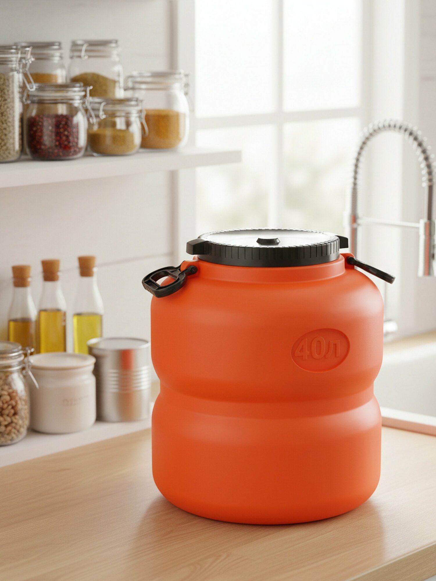 Канистра-бочка пластиковая Альтернатива Байкал М7599 оранжево-серый, 40 л