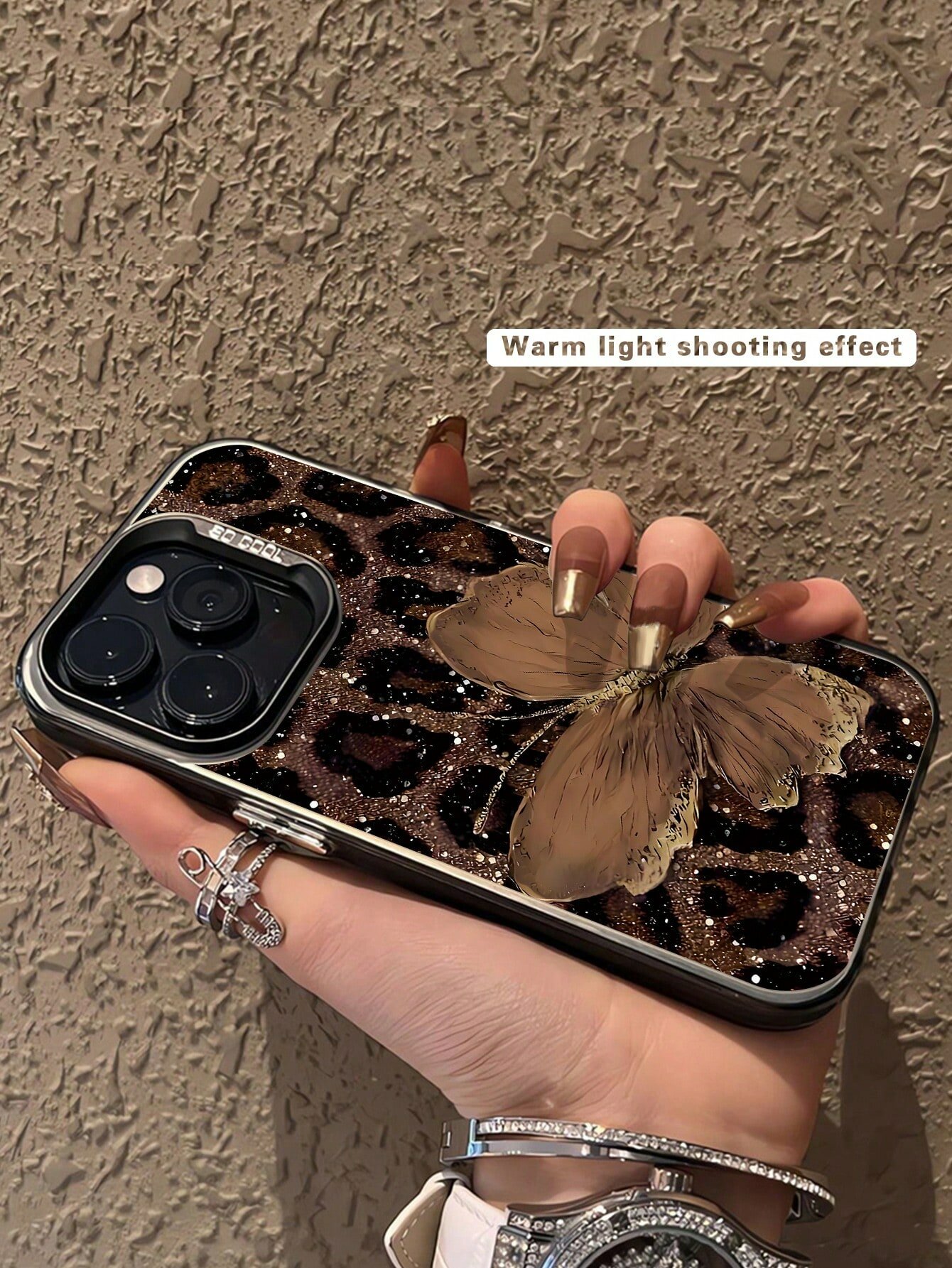 Чехол на Айфон 17 / iPhone 17 черный с Леопардовый Бабочек силиконовый ударопрочный