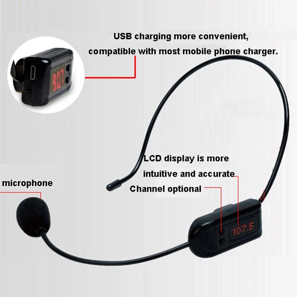Микрофон для подкастов headset wireless microphone, черный
