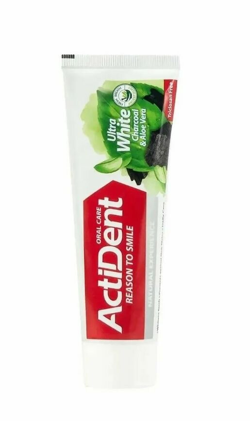 Зубная паста +Active "Уголь и алоэ вера", для взрослых, защита от кариеса, отбеливание