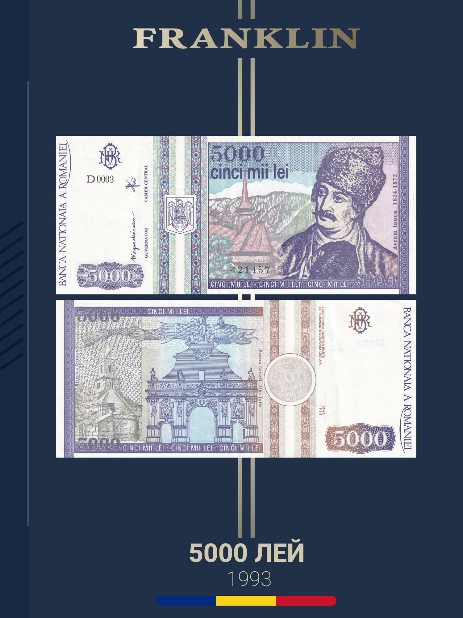 Банкнота Румыния 5000 лей 1993 год (XF) Pick 104