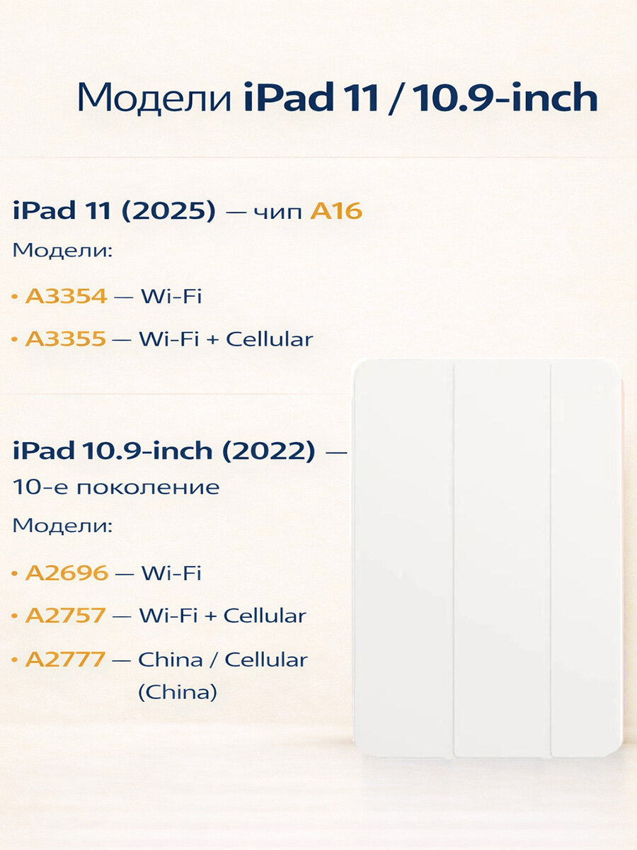 Чехол на Apple iPad 11 A16 (2025) / iPad 10.9 (10-го поколения) 2022 года, Smart Folio (магнитное крепление), белый
