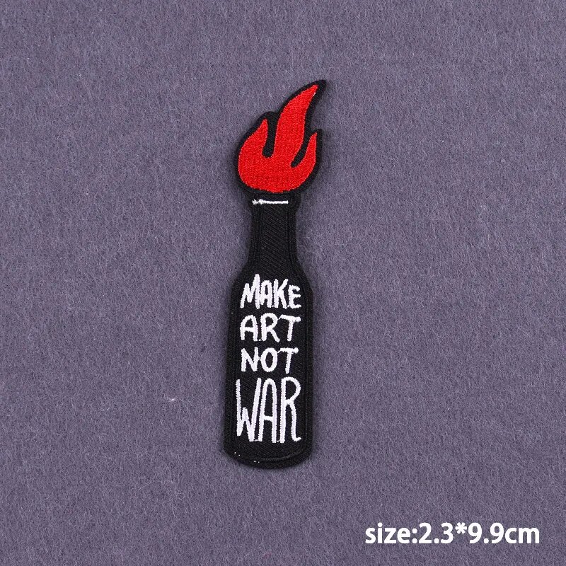 Вышивка "Make Art Not War" с огнем, 2.3*9.9 см, Черный, PE6717CT