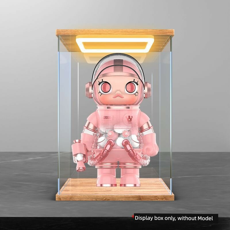 Коробка для показа фигурки Mega Space Molly 400% с золотистой дубовой подставкой и ламповым дизайном, 25x25x35см