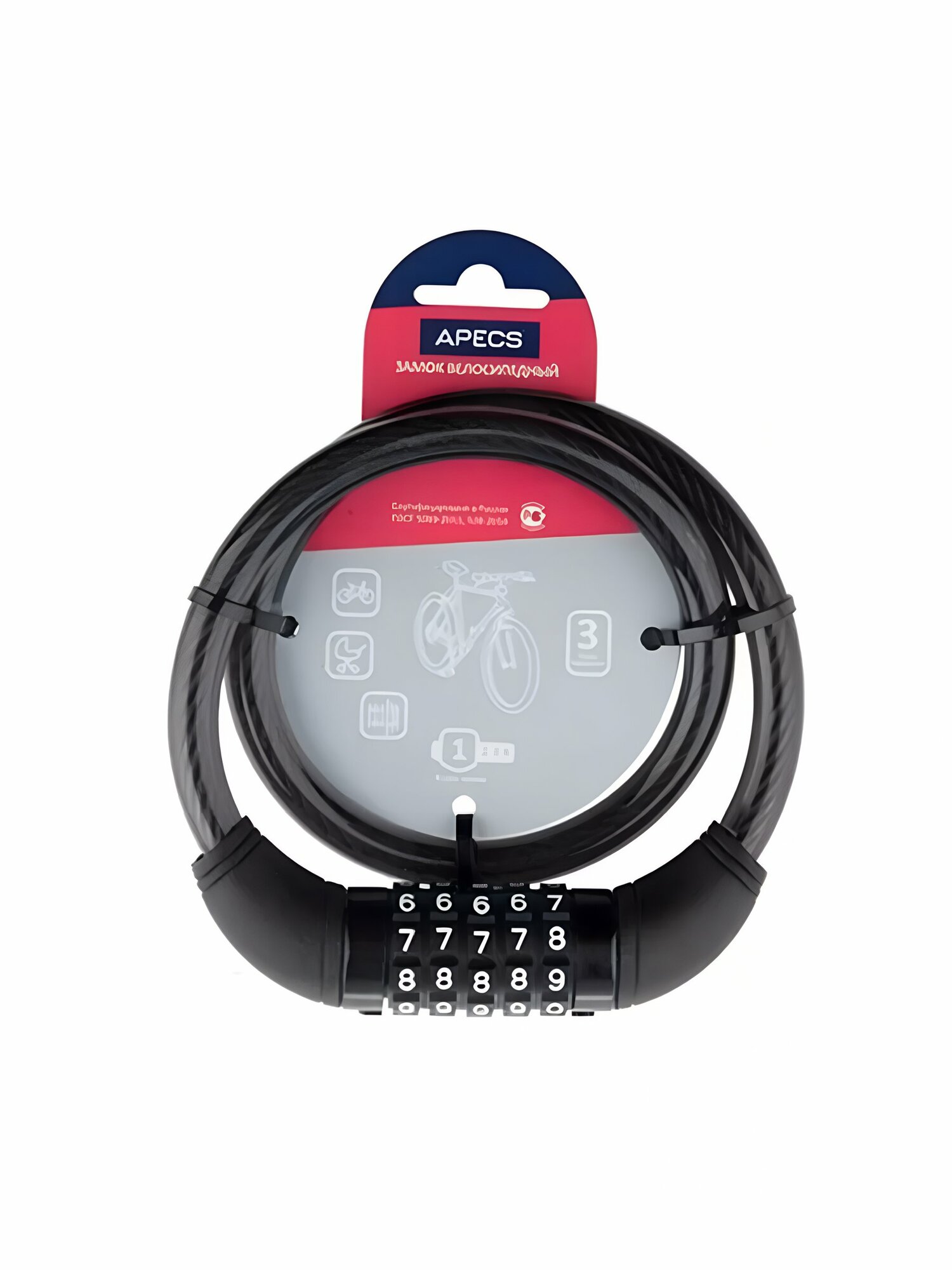 Замок велосипедный тросовый, Apecs, PD-83-65, кодовый, 650 мм