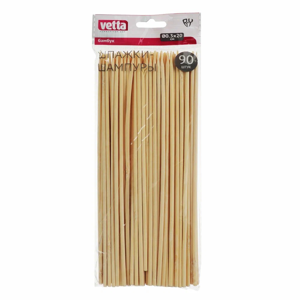 Шпажки деревянные VETTA, 20 см х 3 мм, 90 шт/шампуры из бамбука/бамбуковые палочки/шпажки-шампуры/для шашлыка, канапе