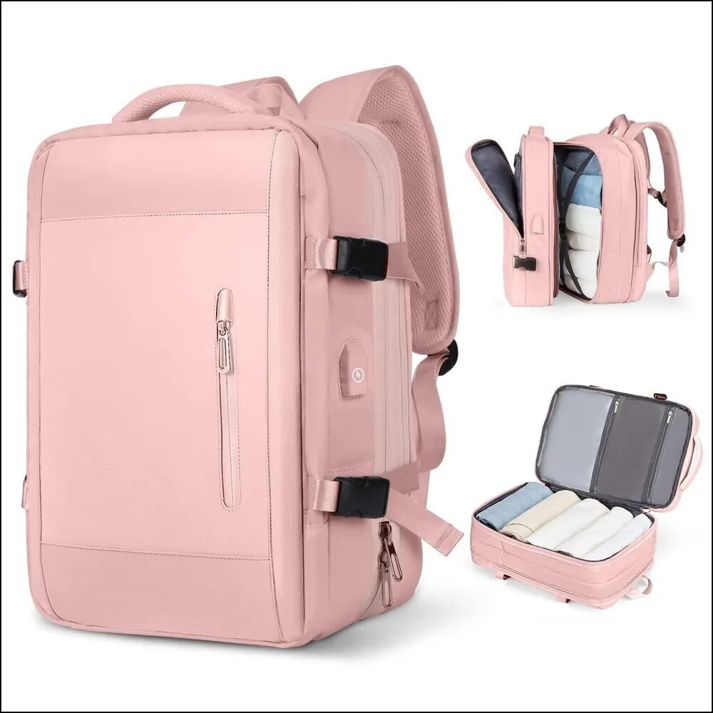 Вкладыш в рюкзак розовый, 33x22x45 см, с USB-портом и отделениями для ноутбука и воды