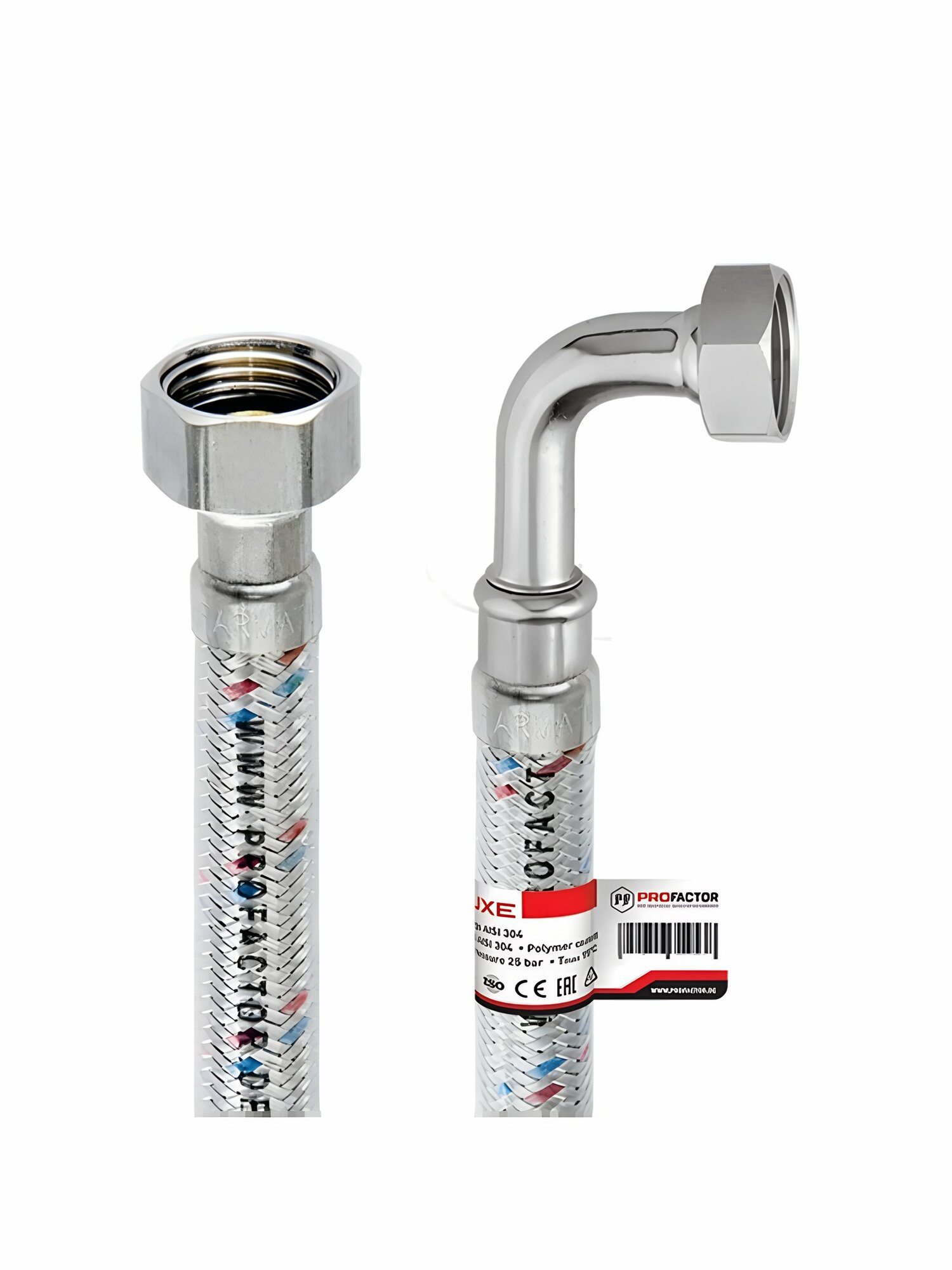 Подводка для воды ProFactor 1/2" 0.3 м угловая г-г нержавеющая сталь и полимер для смесителя и унитаза