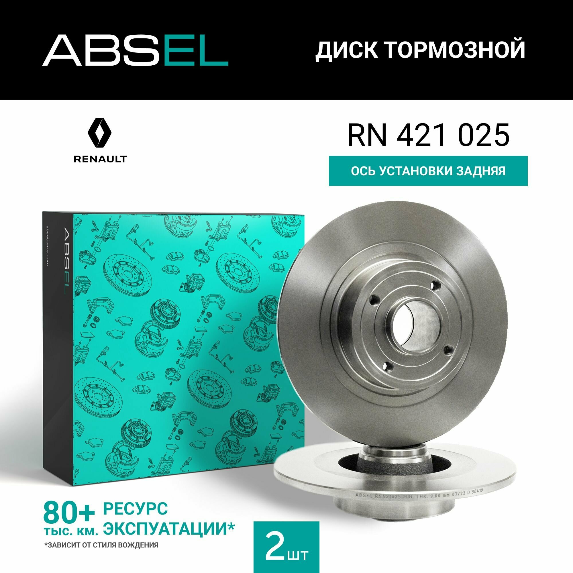 Диск тормозной задний, 2 шт для Рено Гранд Сценик 2004-, Меган 2005-, Сценик 2003- арт RN421025