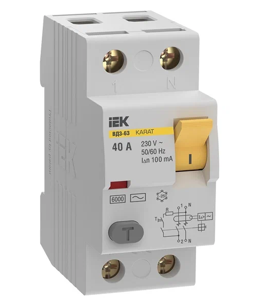 УЗО 40А 100мА 2P ВД3-63 тип AC IEK / Устройство защитного отключения/ MDV20-2-040-100