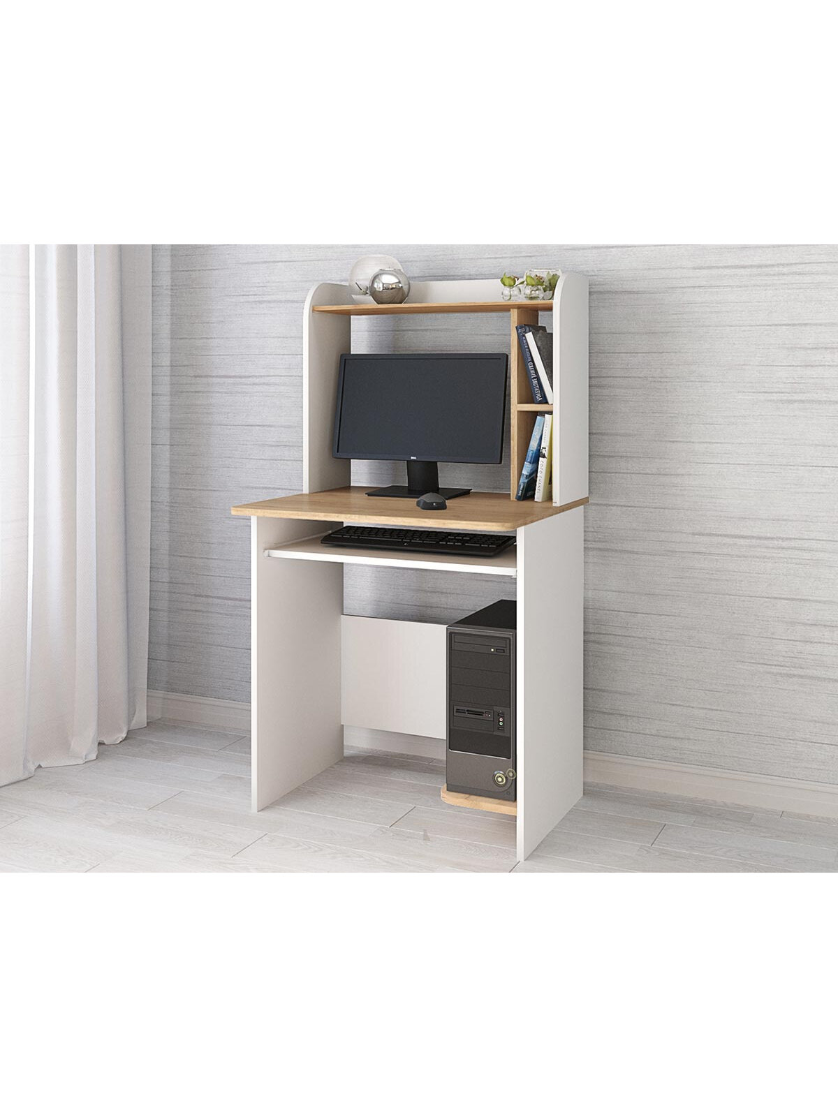 Стол компьютерный "Грета-1 крафт/белый" Huge Mebel. Ширина 700 Высота 1300. Столы компьютерные