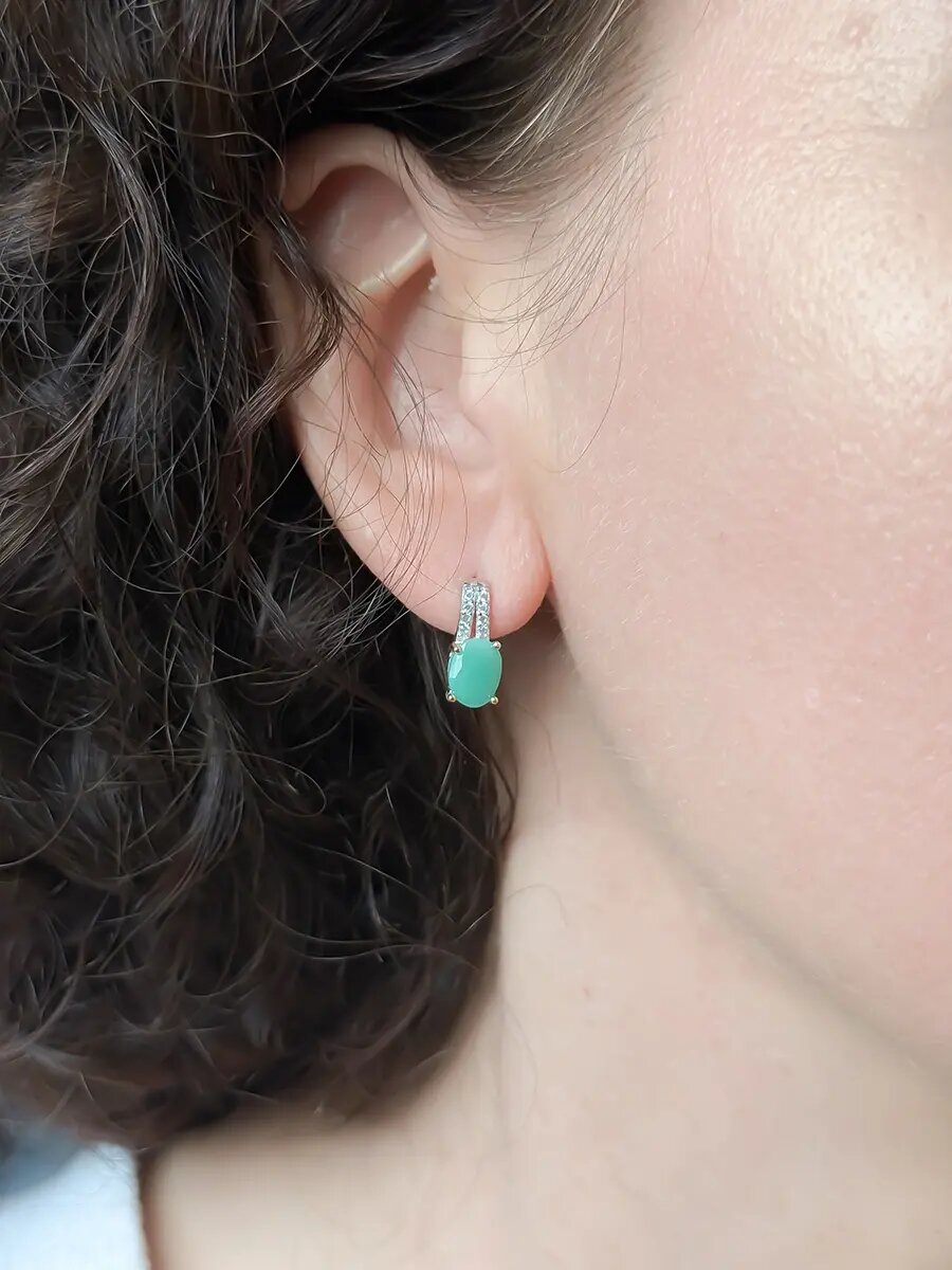 Серьги, серебро, 925 проба, золочение, родирование, фианит, изумруд