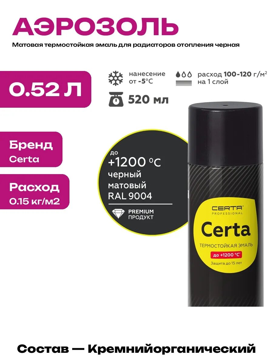 Краска аэрозольная для печи и камина черная термостойкая RAL
