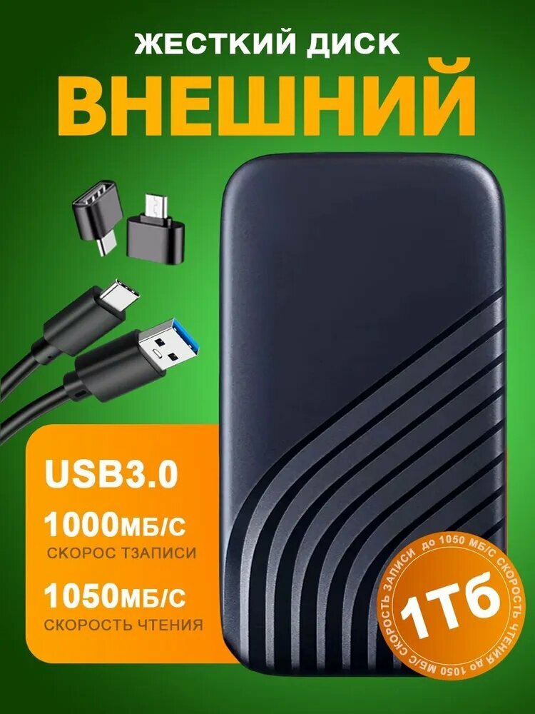 Внешний жесткий диск 1ТБ, металл, композит, 2,5", темно-синий