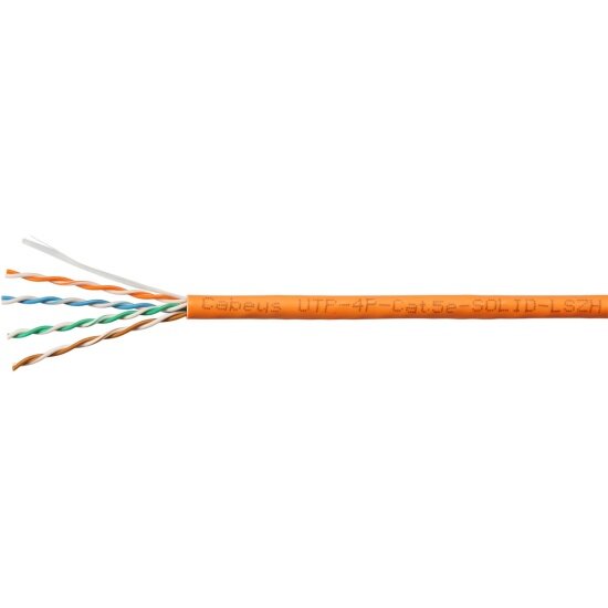 Кабель витая пара Cabeus UTP-4P-Cat.5e-SOLID-LSZH-25UTP (U/UTP), кат. 5e, 4 пары (24 AWG), одножильный, оранжевый, LSZH, нг(А)-HF, (25 м)