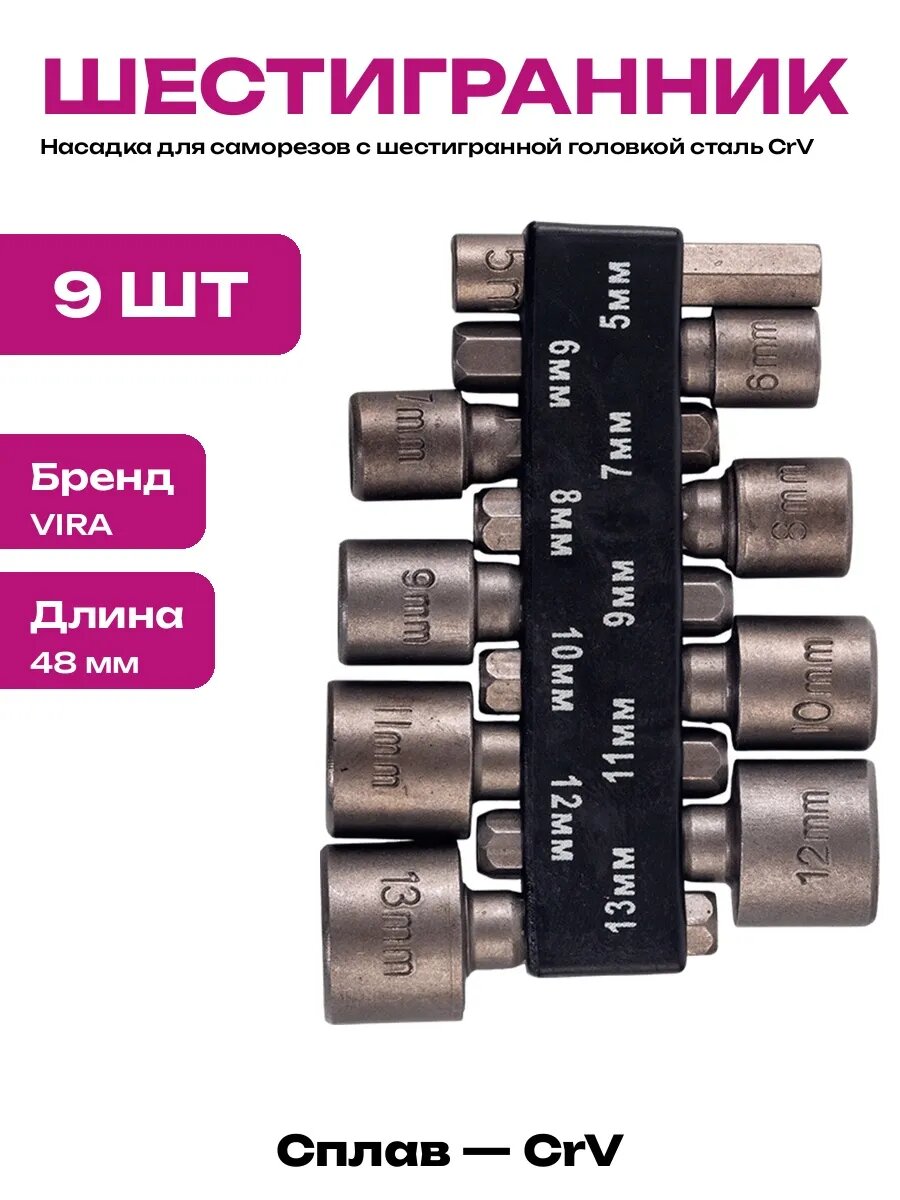 Головка торцевая магнитная для кровельных работ сталь CrV