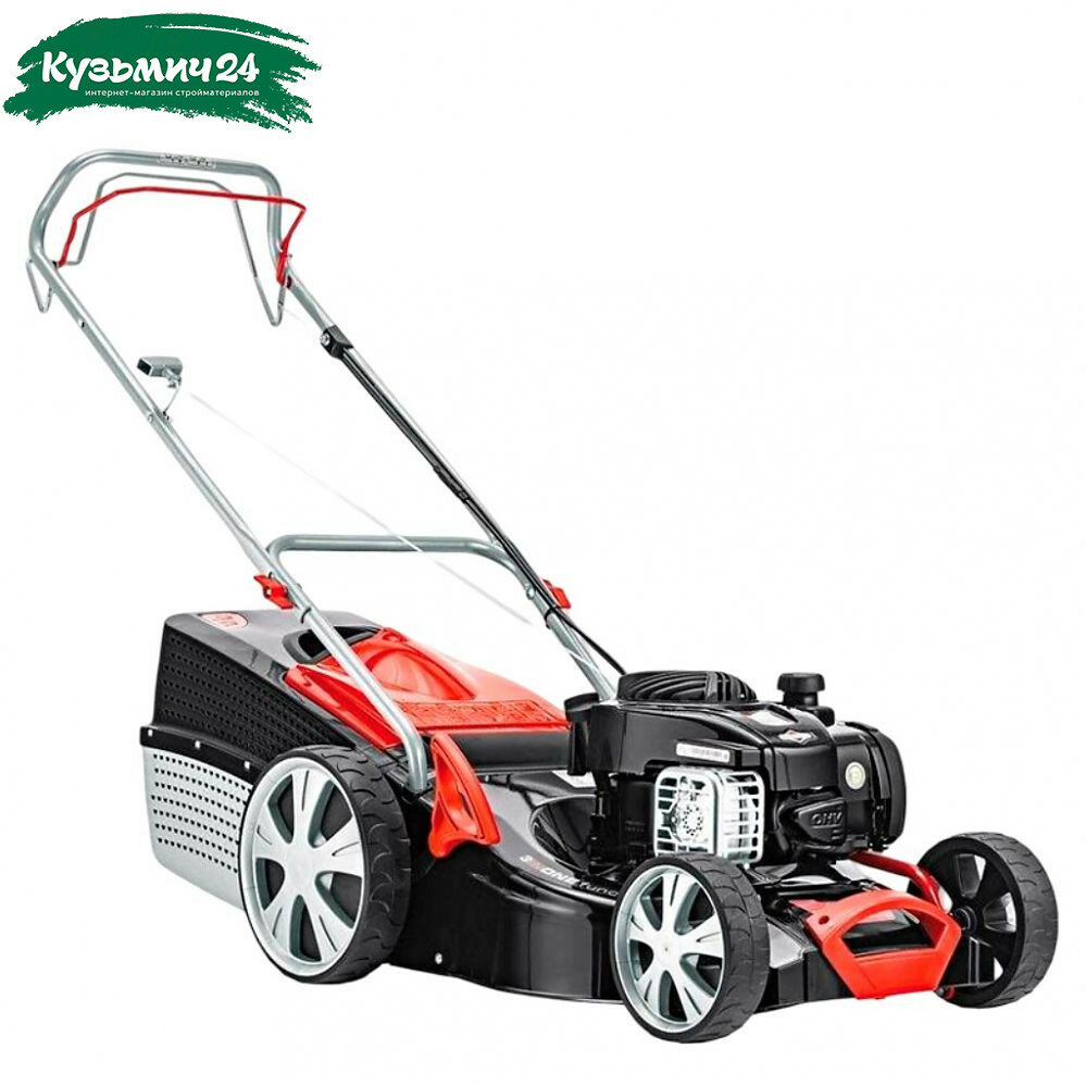 Газонокосилка бензиновая GEOS Classic 46 SP-K Plus 213142 самоходная, травосборник 65 л, 2400 Вт