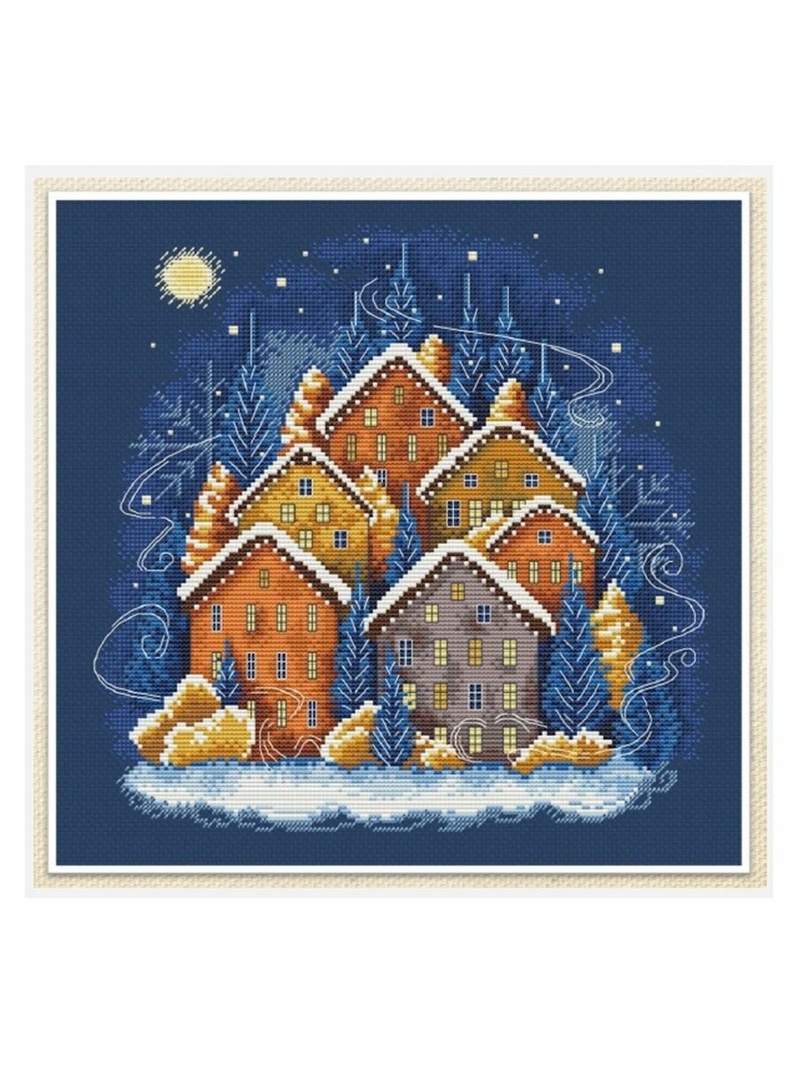Набор для вышивки Amishop "Красочный коттедж", 14CT Aida, 26x26 см, 141 x 139 стежков, 22 цветов
