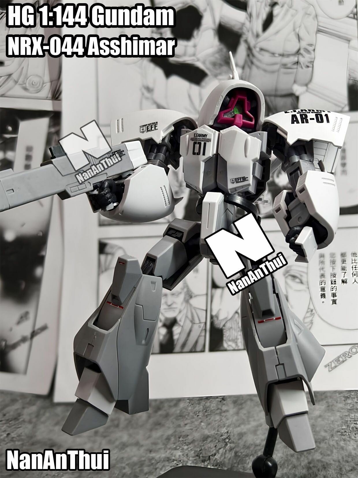 Сборная Игрушечная фигурка модель HG 1:144 Gundam NRX-044 Asshimar, Высококачественная модель, Поставляется с бесплатными наклейками и кронштейнами.