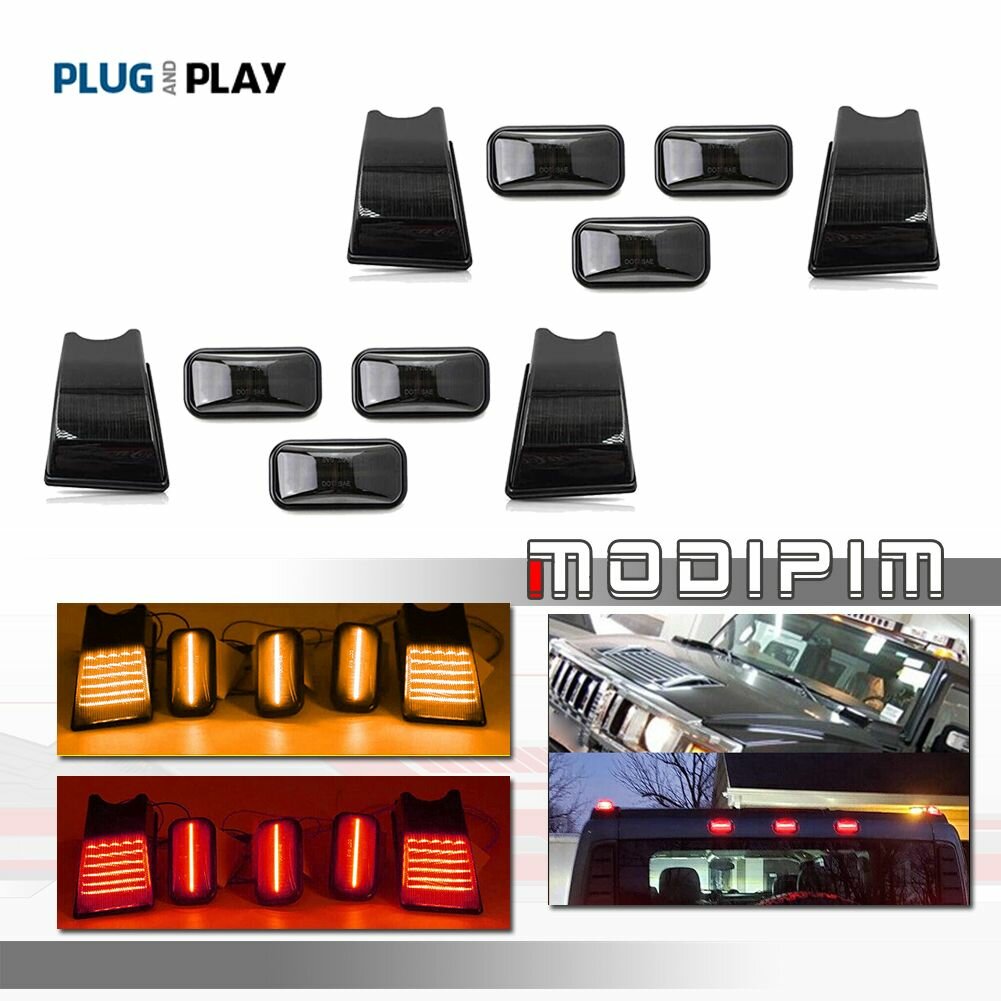 Светодиодные габаритные фонари на крышу для Hummer H2 (2003-2009), комплект 10 шт, янтарно-красные, дымчатые линзы