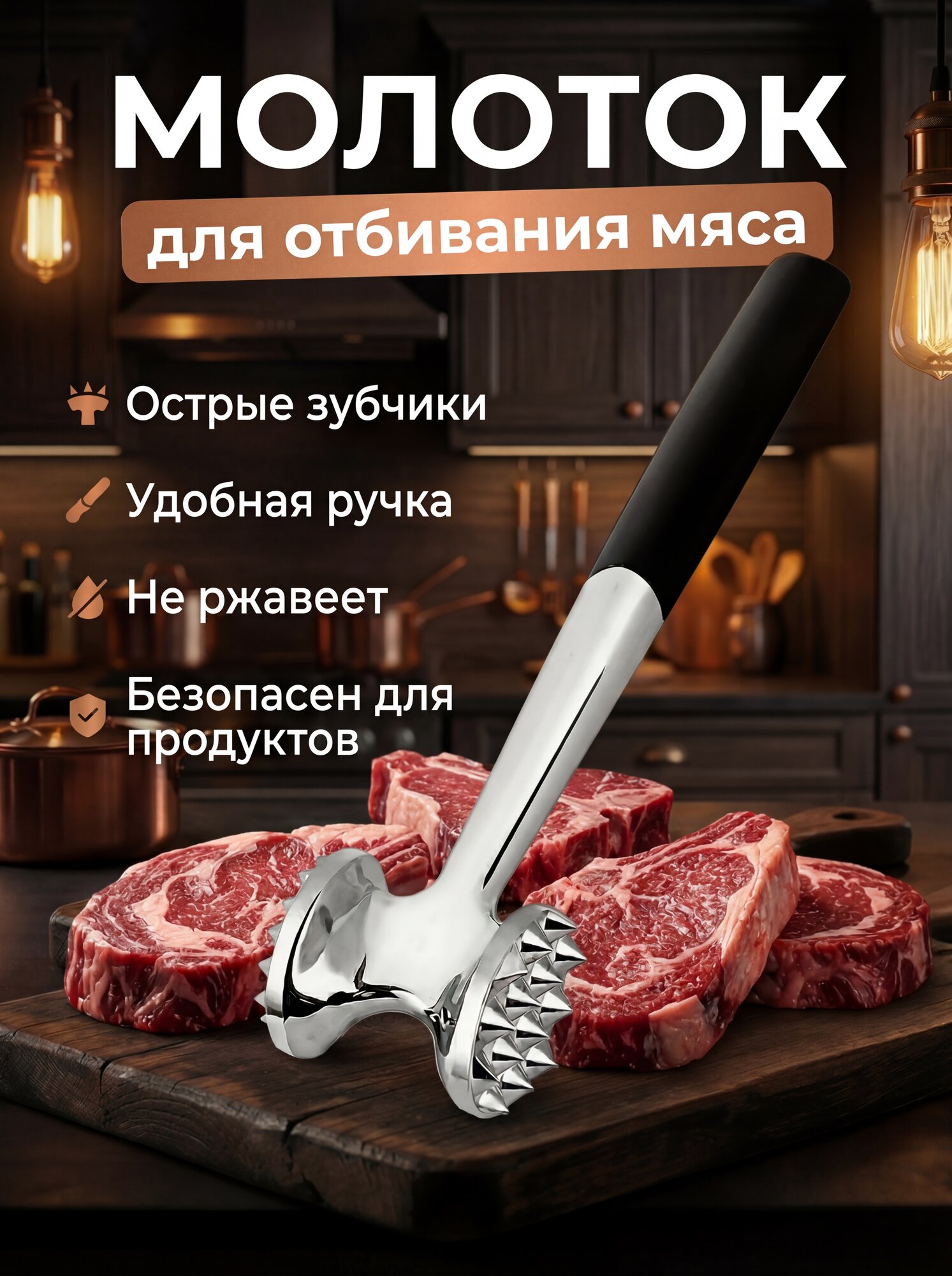 Молоток для отбивания мяса двусторонний, кухонный молоток, тендерайзер