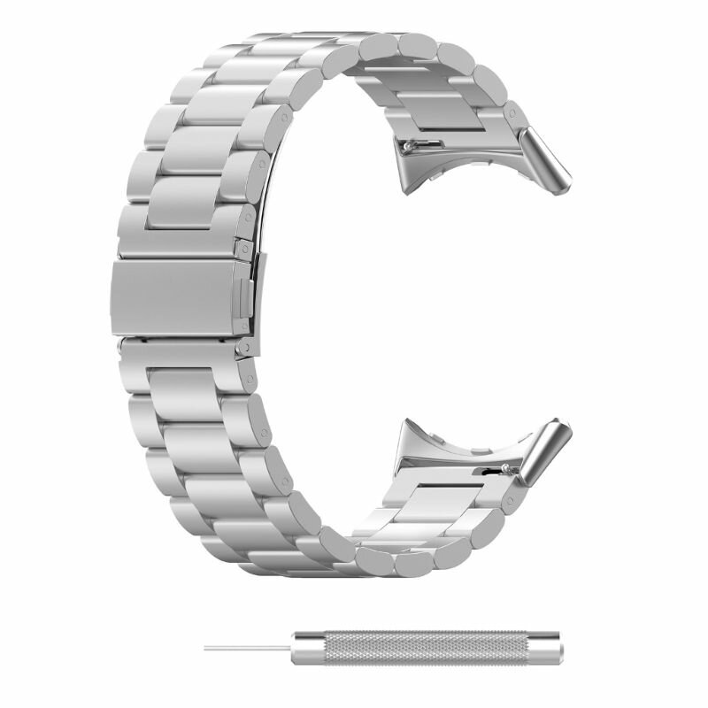 (1 шт.) Браслет для Google Pixel Watch 4, три ряда бусин - серебристый - 45 мм