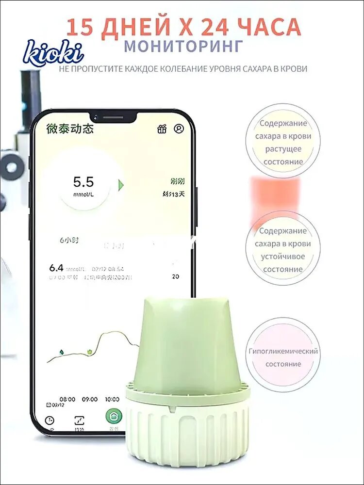 Глюкометр Aidex x Кардиомонитор, зеленый для Android, 15 дней работы — фото 1