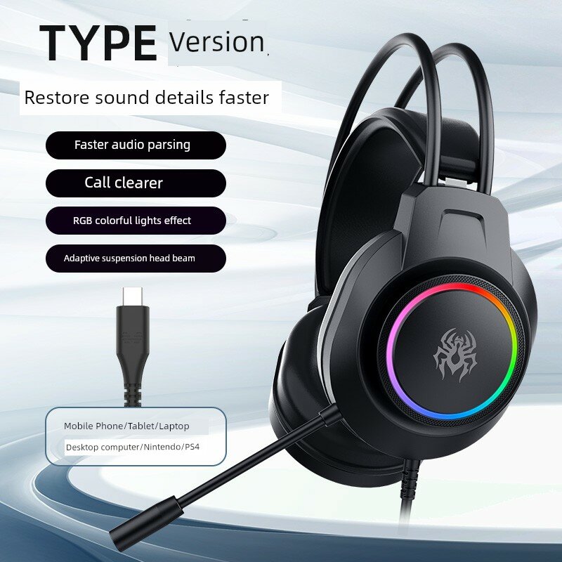 Abingo V7 проводная гарнитура для игр с USB Type-C и USB-адаптером для ПК, 7.1-канальный окружающий звук и