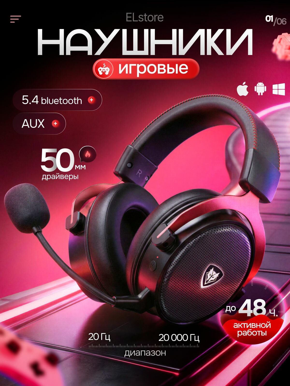 Игровые наушники BINNUNE BW01 Gaming Headsets (White)