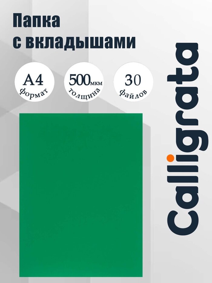Папка с 30 вкладышами А4, 500 мкм, Calligrata, текстура песок, зелёная, 2 шт.