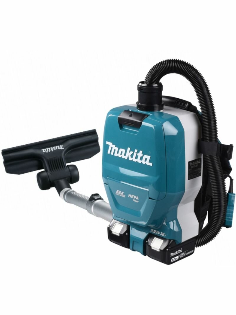 Аккумуляторный ранцевый пылесос Makita DVC261, 2х18 В, 2 л, с 2 АКБ 5 Ач, без ЗУ