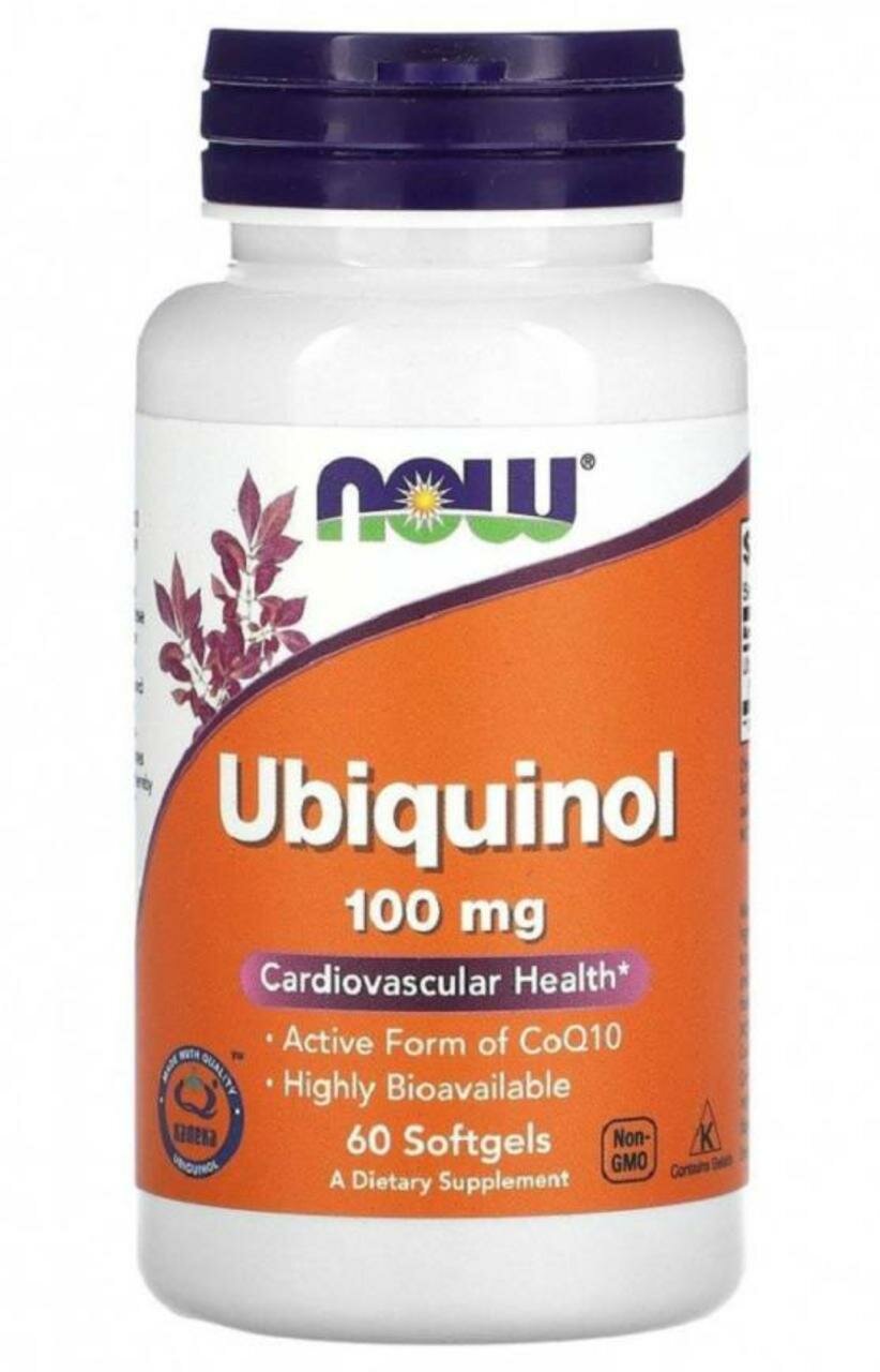 NOW Убихинол 100 мг 60 мягких капсул для энергии и здоровья сердца