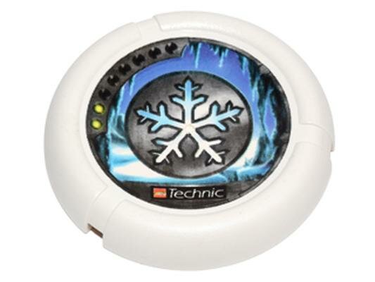 Деталь Lego 32171pb013 Throwing Disk with Throwbot Ski / Slizer Ice 2 Pips, LEGO Technic Logo, and Snowflake Emblem Pattern