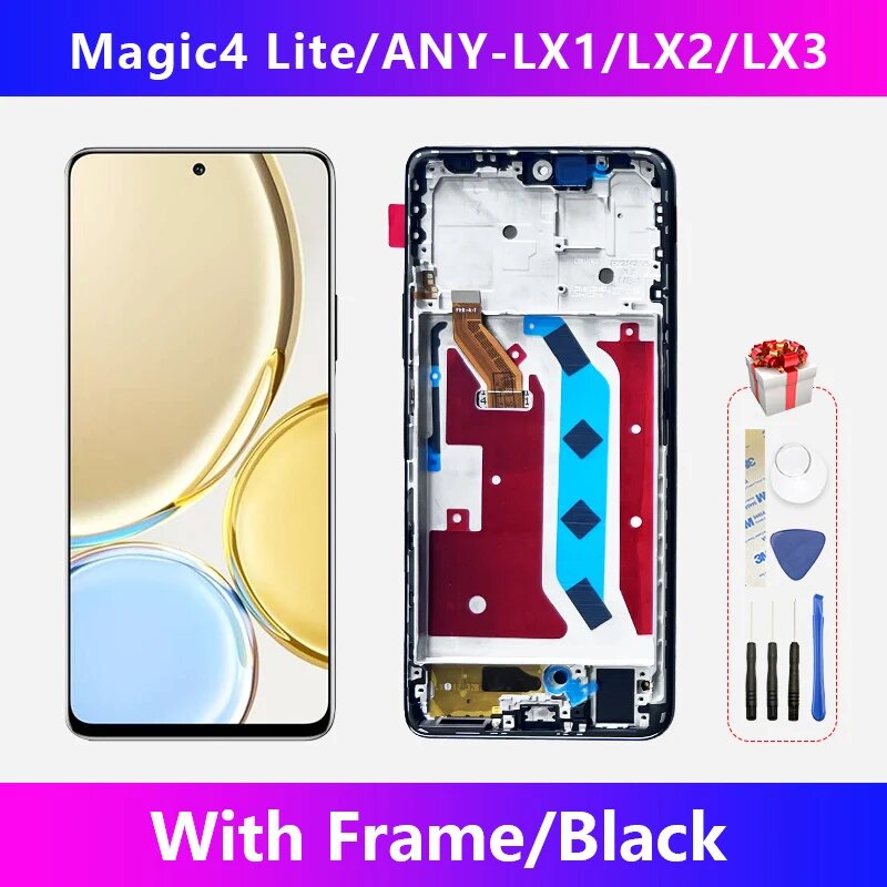 Экран в сборе Huawei Magic4 Lite/ANY-LX1/LX2/LX3, черный, с рамкой