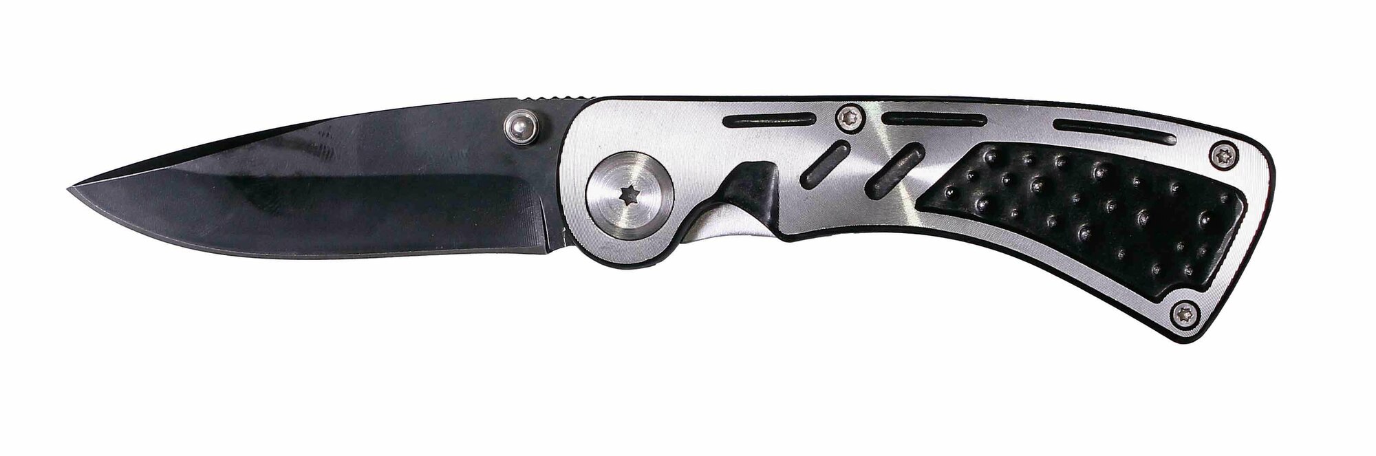 Нож складной Stinger, 65 мм (черный), рукоять: сталь (серебристо-черный), с клипом, коробка картон SL297