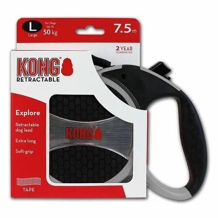 Поводок рулетка для собак KONG Explore L (до 50 кг) лента 7,5 метров черно-серая