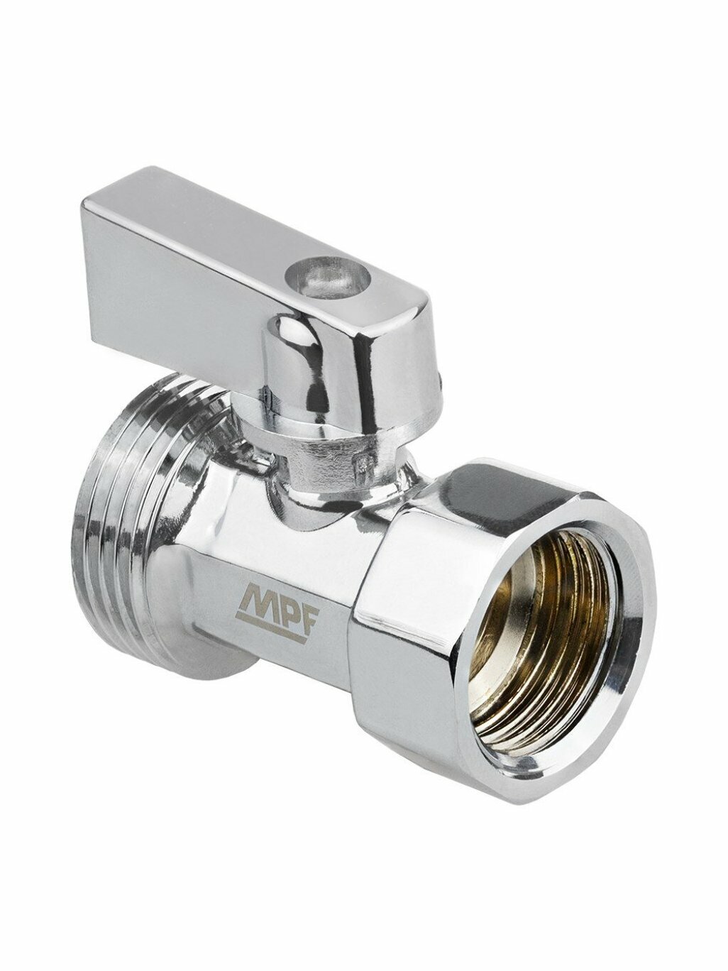 Кран для воды мини MasterProf 1/2"х3/4" г-ш латунь с ручкой-флажком, серебристый, надежная запорная арматура для сантехники.
