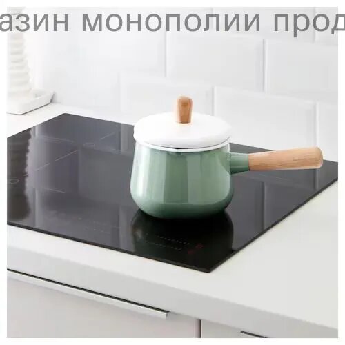 Кастрюля эмалированная 2 л зеленая с крышкой для индукции и газа — фото 1