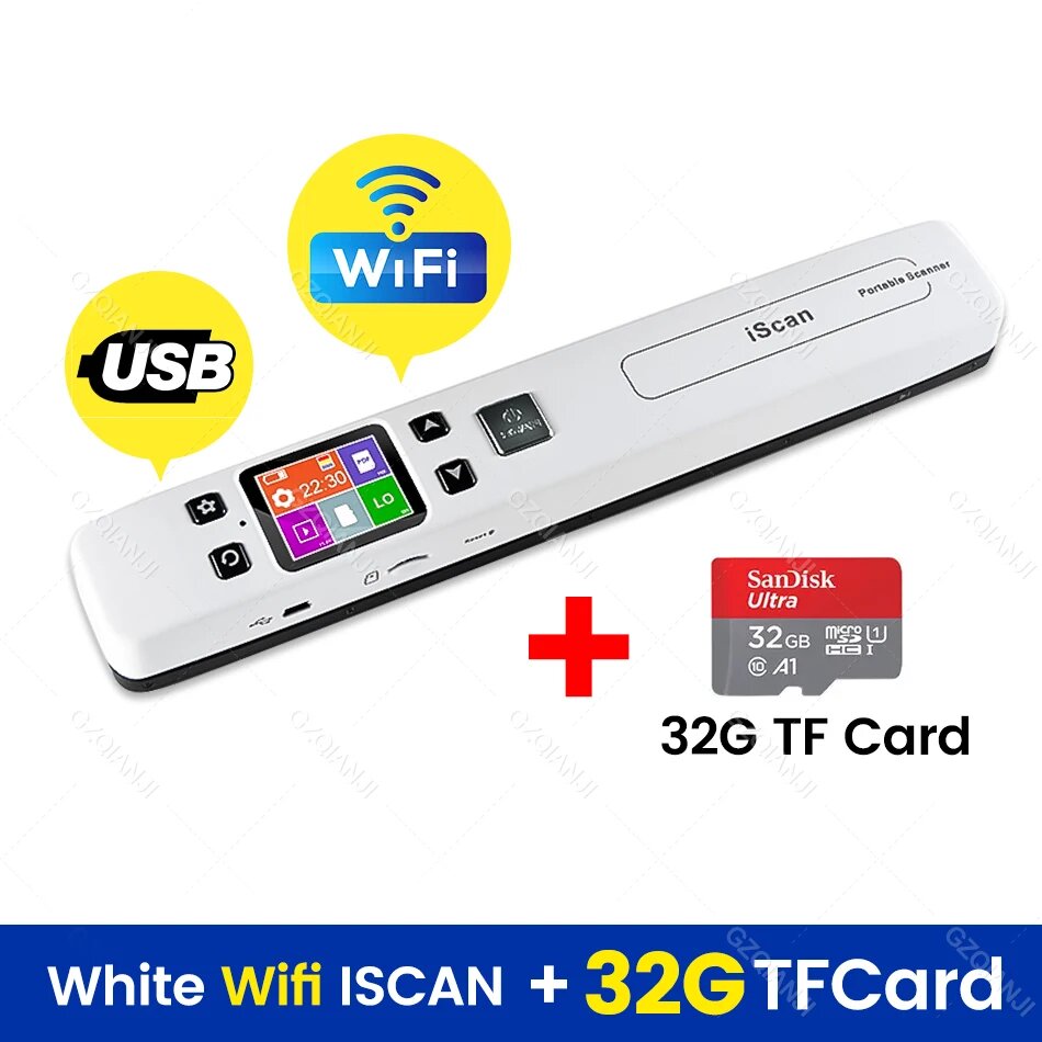 ISCAN A4 Белый Wi-Fi сканер с 32G TF Card