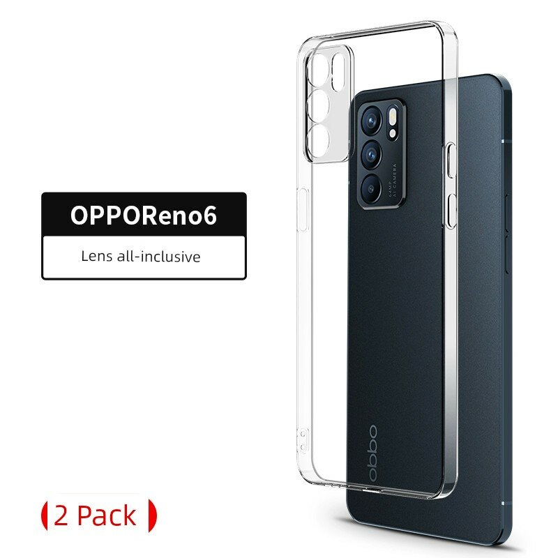 Чехол для OPPO Reno6 с полной защитой камеры - прозрачный гибкий чехол TPU, ультратонкая защита для серии Reno6, 2 шт