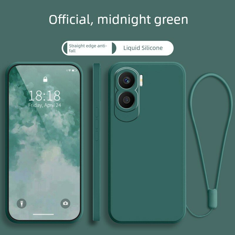 Силиконовый чехол для Honor X50i, темно-зеленый, полная защита, ударопрочный, с шнуром и защитным стеклом