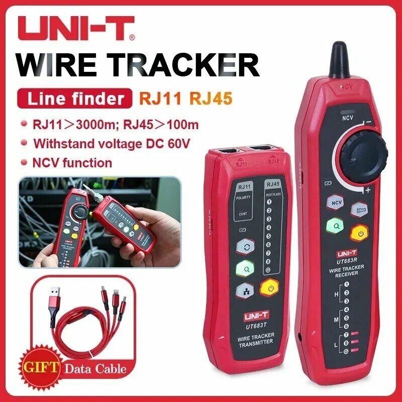 UNI-T Кабель для интернет-соединения RJ-11/RJ-45, 230 м, красный
