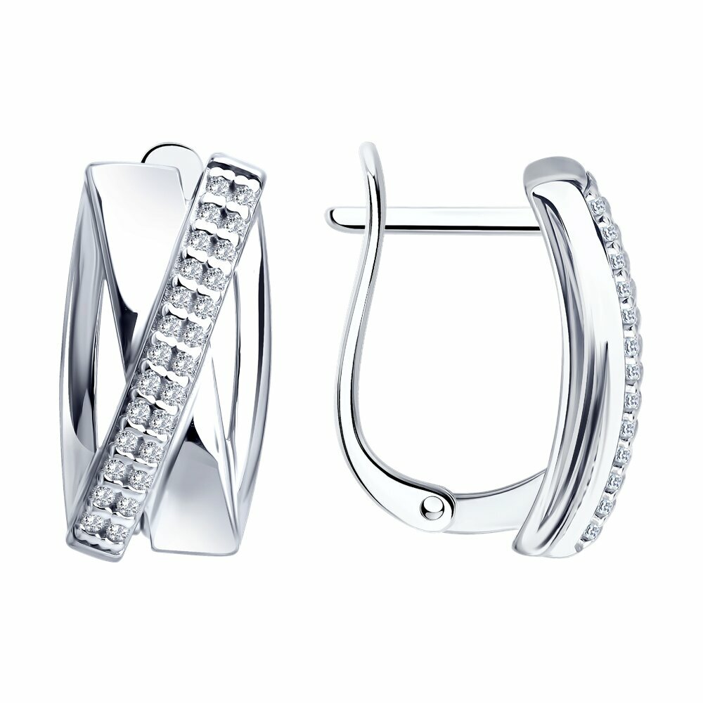 Серьги, серебро, 925 проба, родирование, фианит