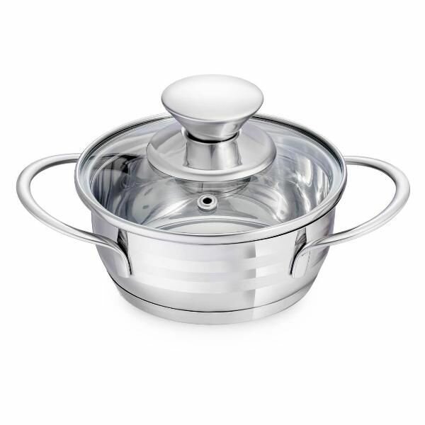 Кастрюля 12см/0.6л с крышкой REGENT inox Bimbo vitro