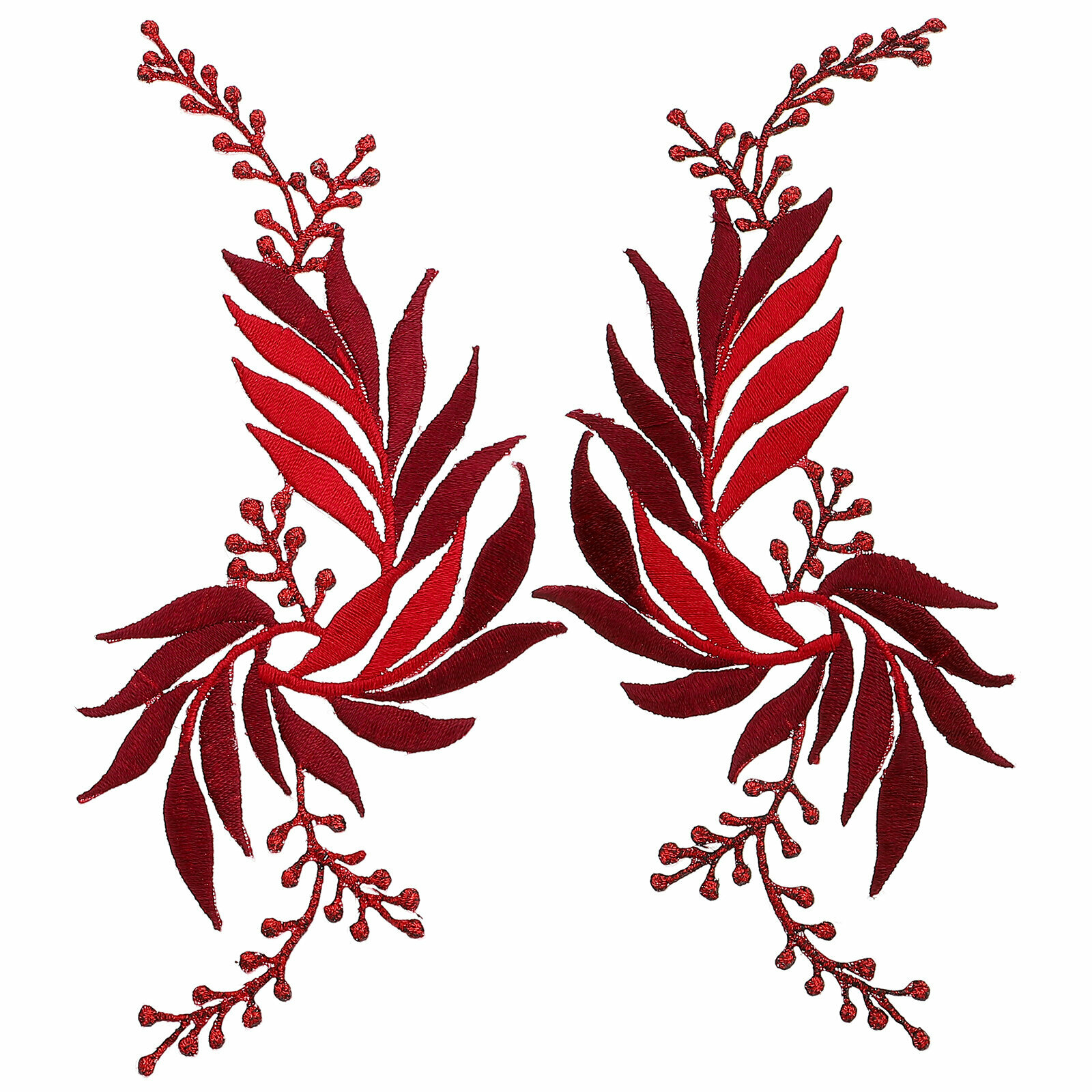 Вышитые нашивки в виде листьев для аппликации из ткани с цветочным рисунком, декоративные нашивки для ципао (две бордовые, левая и правая) 2 шт.