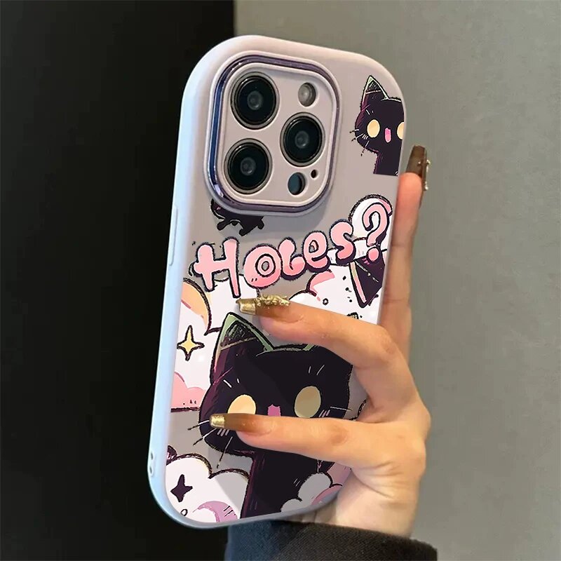 Чехол для iPhone 16 в оттенке Лилак с узором Граффити Черная Кошка