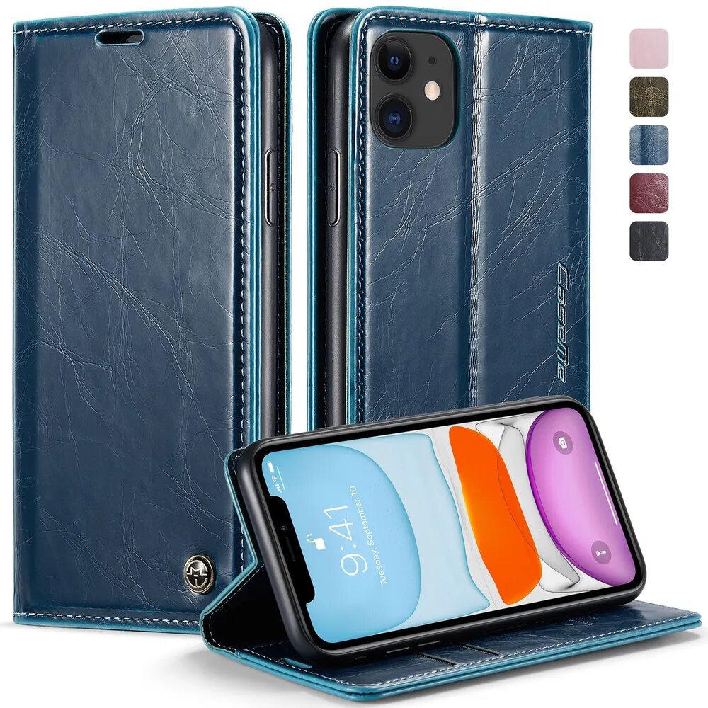 CaseMe Кожаный книжка чехол для Apple iPhone 11 / Aйфон 11 с визитницей из экокожи